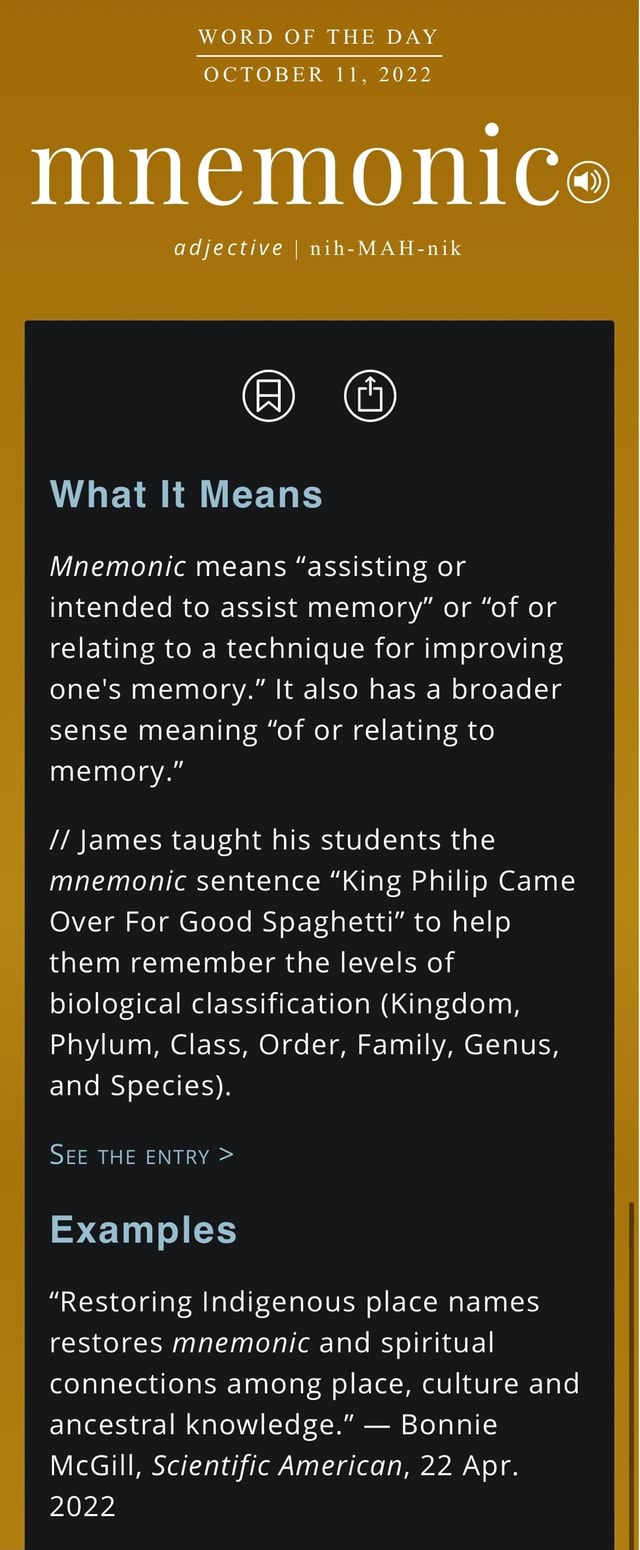 WORD OP THE DAY OCTOBER 2022 Mnemonice Adjective I Nih MAH nik What It word-op-the-day-october-2022-mnemonice-adjective-i-nih-mah-nik-what-it