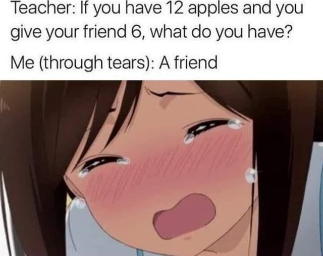 Teacher: If you have 12 apples and you give your friend 6, what do you ...