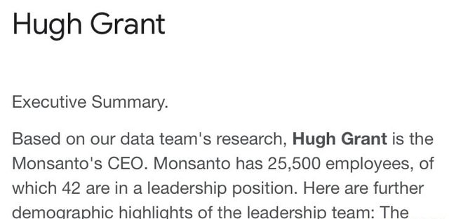 Hugh Grant Executive Summary. Based on our data team's research, Hugh ...