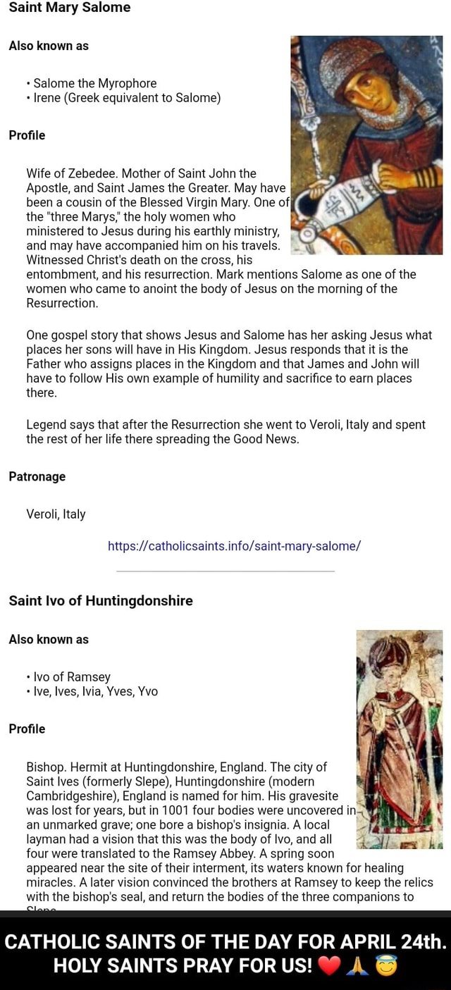 Saint Mary Salome Also known as Salome the Myrophore Irene (Greek ...