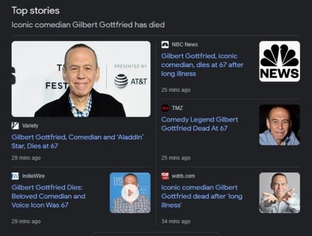 Top stories Iconic comedian Gilbert Gottfried has died Gilbert ...