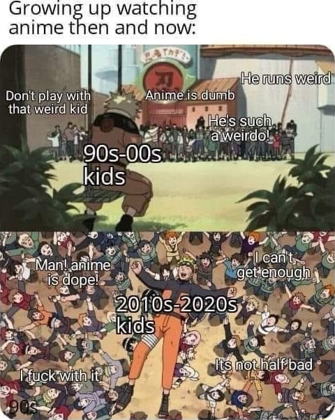 Growing up watching anime then and now: Donit play with that weird kid ...