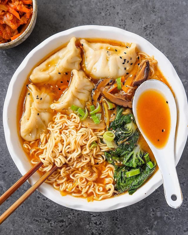 One-pot Kimchi & Dumpling Noodle Soup from @thefoodietakesflight sounds ...