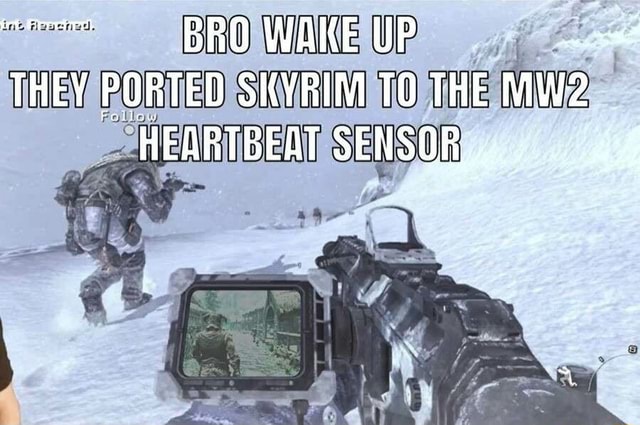 BROWAKEUP THEY PORTED SKYRIM TO THE HEARTBEAT SENSOR." - iFunny
