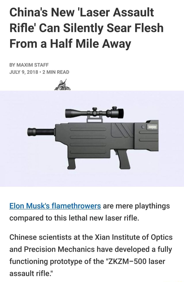 China's New 'Laser Assault Rifle' Can Silently Sear Flesh From a Half ...