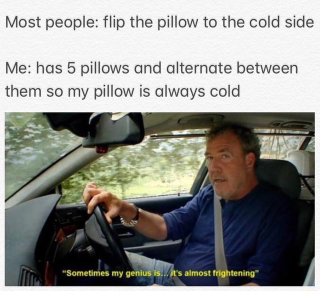 Most people: flip the pillow to the cold side Me: has 5 pillows and ...