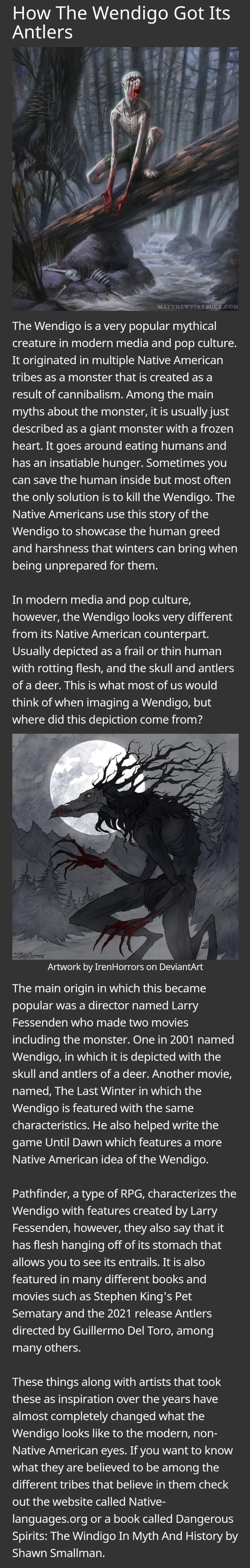 How The Wendigo Got Its Antlers The Wendigo is a very popular mythical ...