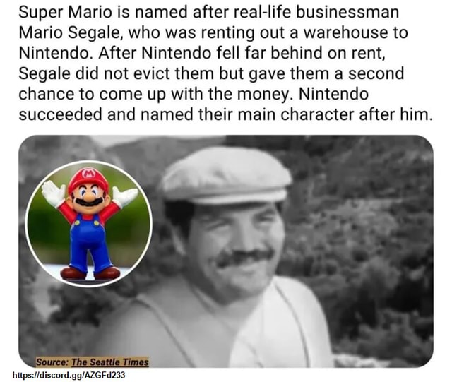 Super Mario is named after real-life businessman Mario Segale, who was ...