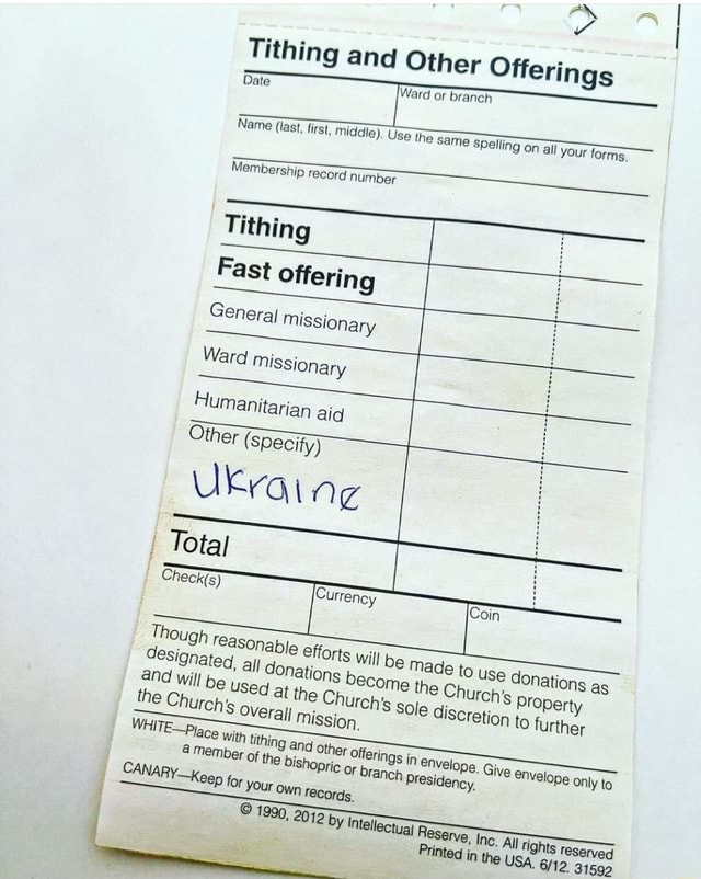 Tithing Date and Other Offerings Ward or branch Name (last first ...