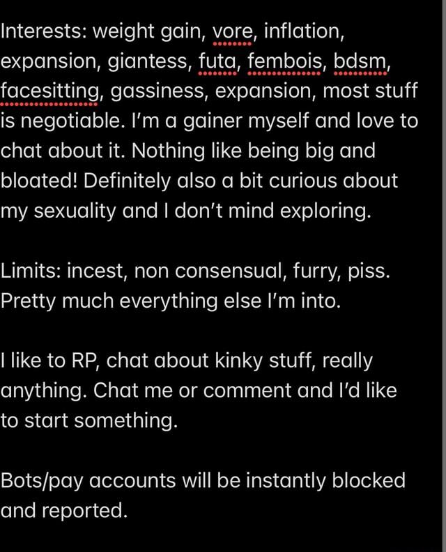 Interests Weight Gain Vore Inflation Expansion Giantess Futa
