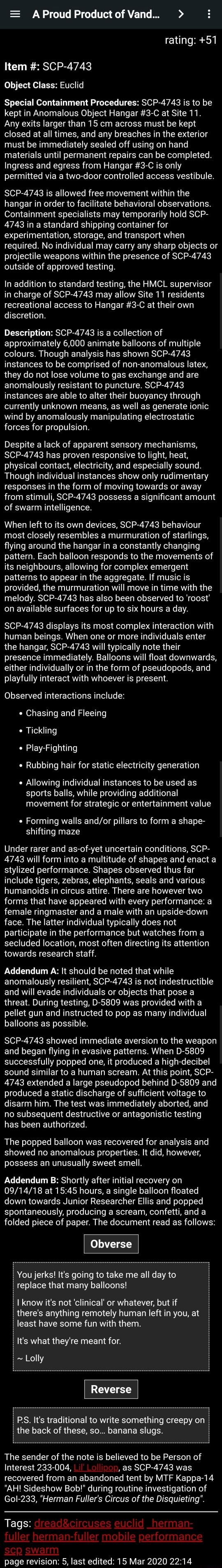 Item SCP-4743 Object Class: Euclid Special Containment Procedures: SCP ...