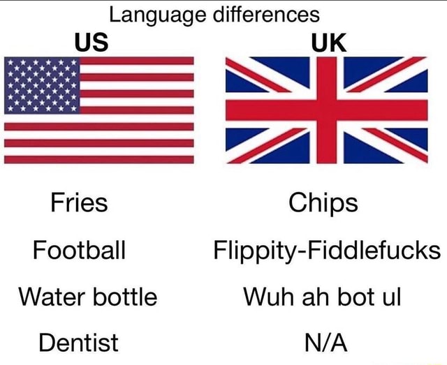 Language differences US UK SS Fries Chips Football Flippity-Fiddlefucks ...