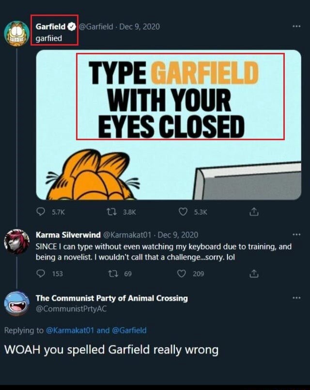 Garfield @ Ga TYPE WITH YOUR EYES CLOSED Karma Silverwind 020 SINCE I ...