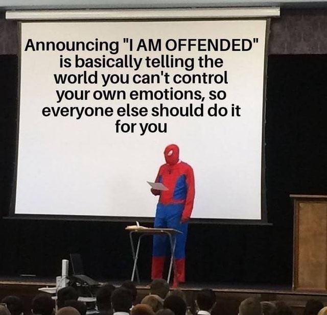 Announcing "I AM OFFENDED" is basically telling the I world you can't ...