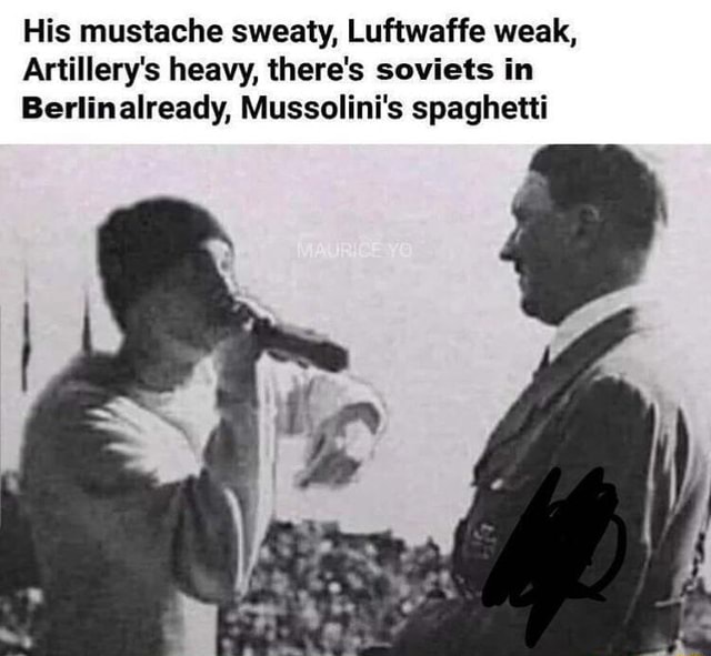 His mustache sweaty, Luftwaffe weak, Artillery's heavy, there's soviets ...