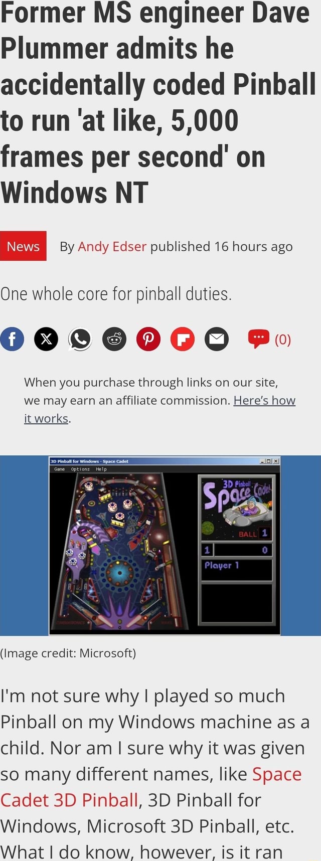 Former MS engineer Dave Plummer admits he accidentally coded Pinball to ...