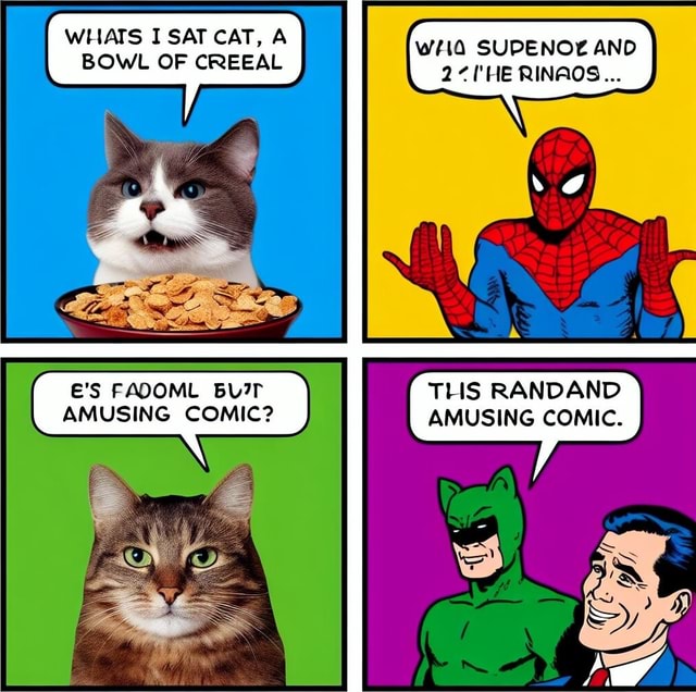 WHATS I SAT CAT, A BOWL OF CREEAL Wit SUPENO? AND 27 HE RINAOS... E'S ...