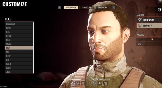 CUSTOMIZE FACTION HEAD Emmanuel Fahad Gabe Haval Khalil Malik Mo Omar ...