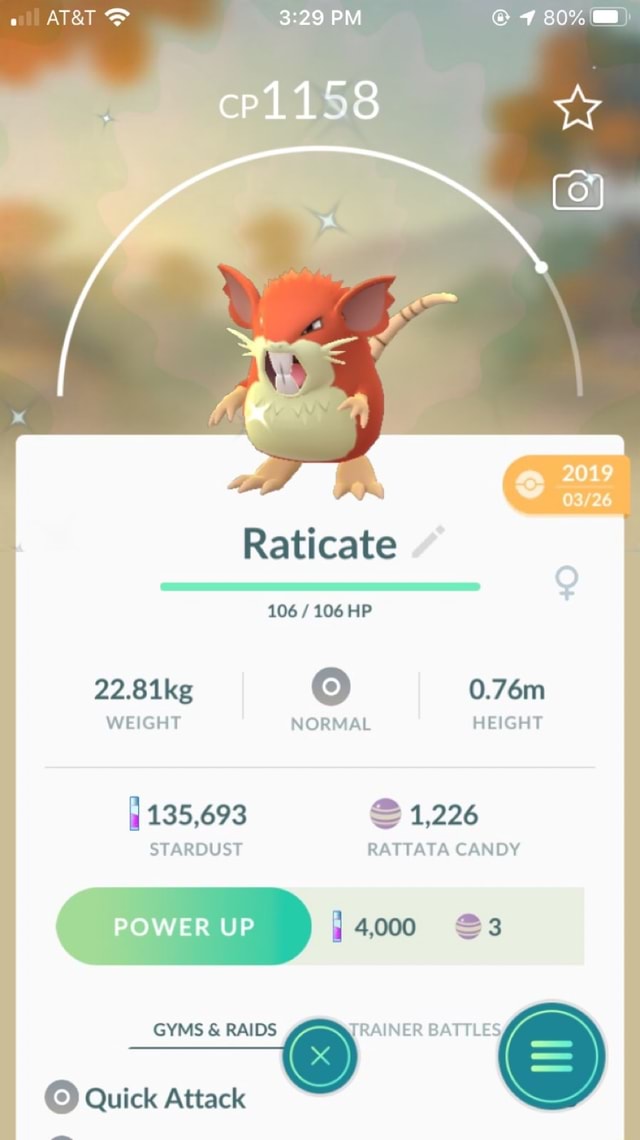 Raticate STARDUST RATTATA CANDY POWER UP 1 4000 33 GYMS RAIDS RAINER ...