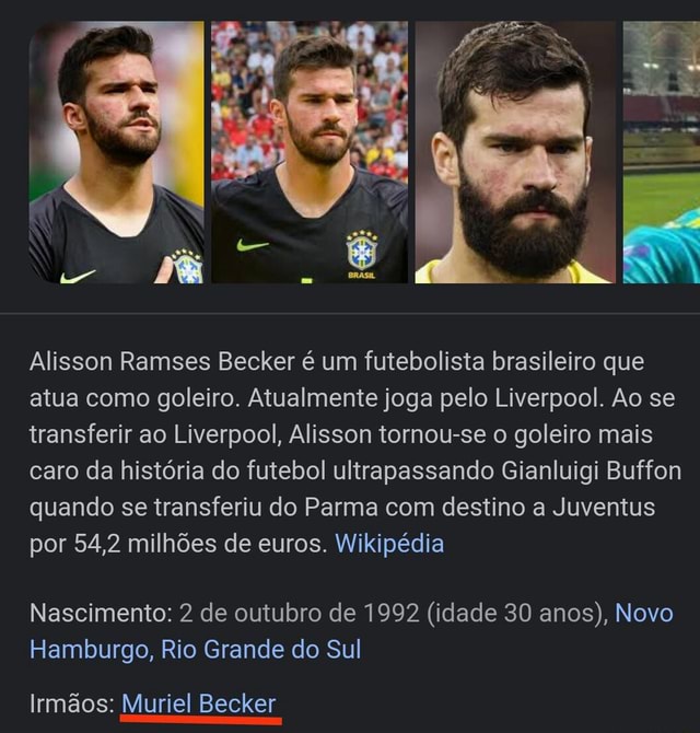 Alisson Ramses Becker é um futebolista brasileiro que atua como goleiro ...