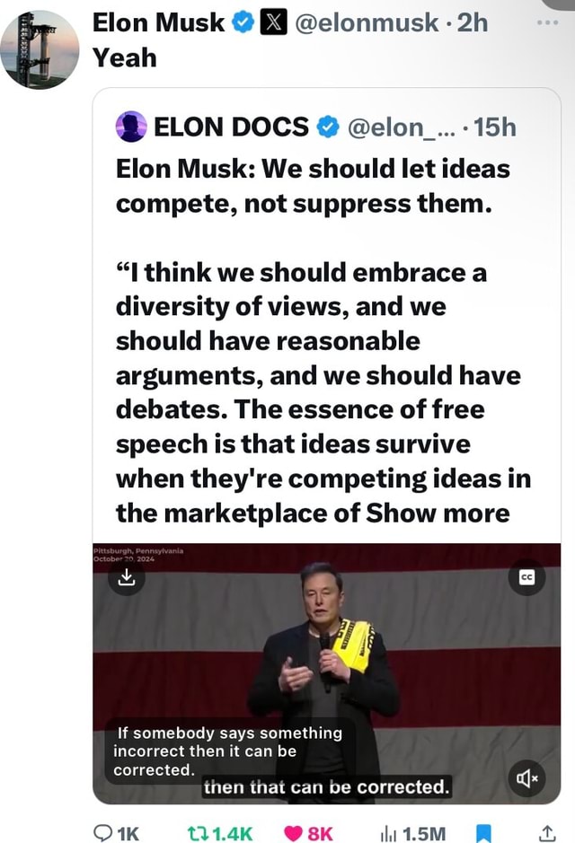 Elon Musk @ @elonmusk Yeah @ ELON DOCS @ @elon_...-15h Elon Musk: We ... Elon Musk @ @elonmusk Yeah @ ELON DOCS @ @elon_...-15h Elon Musk: We ...