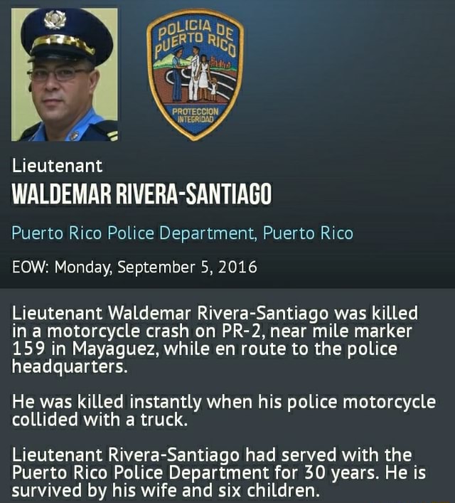 OLICIA De Lieutenant WALDEMAR RIVERA-SANTIAGO Puerto Rico Police ...