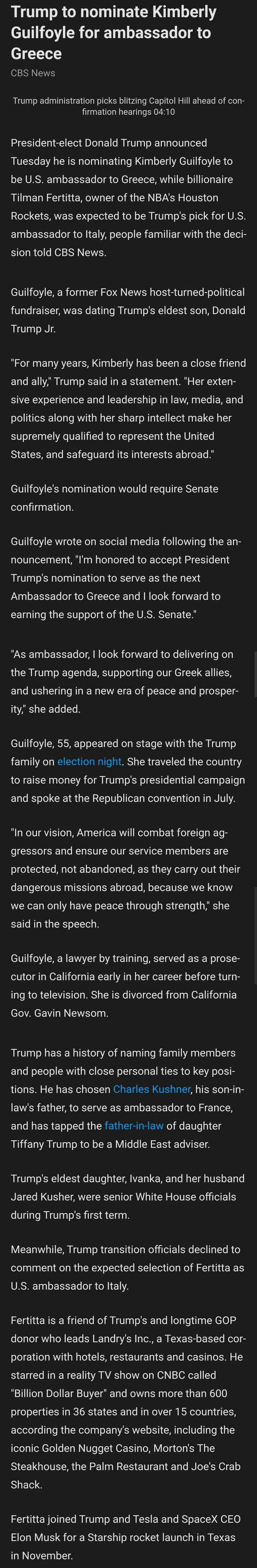 Trump to nominate Kimberly Guilfoyle for ambassador to Greece CBS News ...