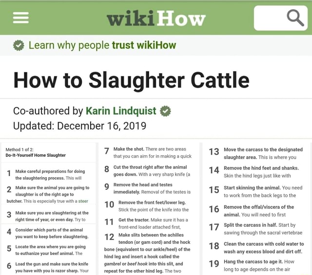 How Learn why people trust wikiHow How to Slaughter Cattle Co-authored ...