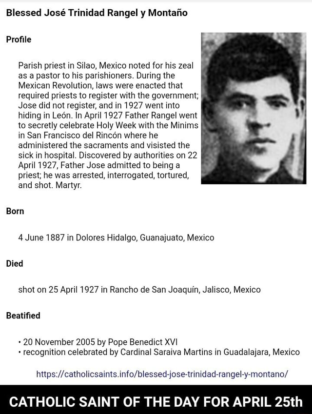 Blessed Jose Trinidad Rangel y Montaiio Profile Parish priest in Silao ...