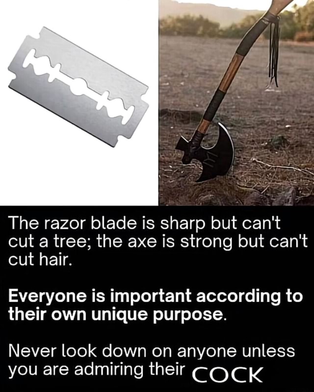 The razor blade is sharp but can't cut a tree; the axe is strong but ...