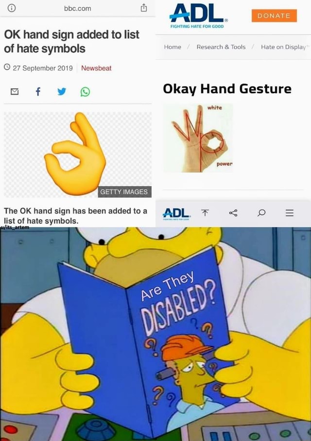OK hand sign added to list of hate symbols Home Research Tools Hate on ...