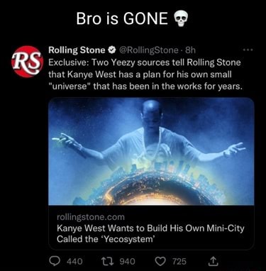 Bro is GONE @ Rolling Stone @ @RollingStone- RS Exclusive: Two Yeezy ...