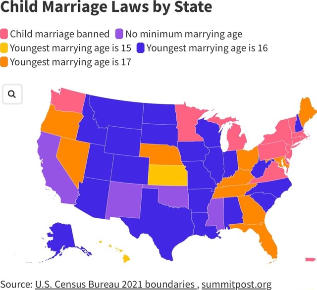 Child Marriage Laws by State Child marriage banned No minimum marrying ...