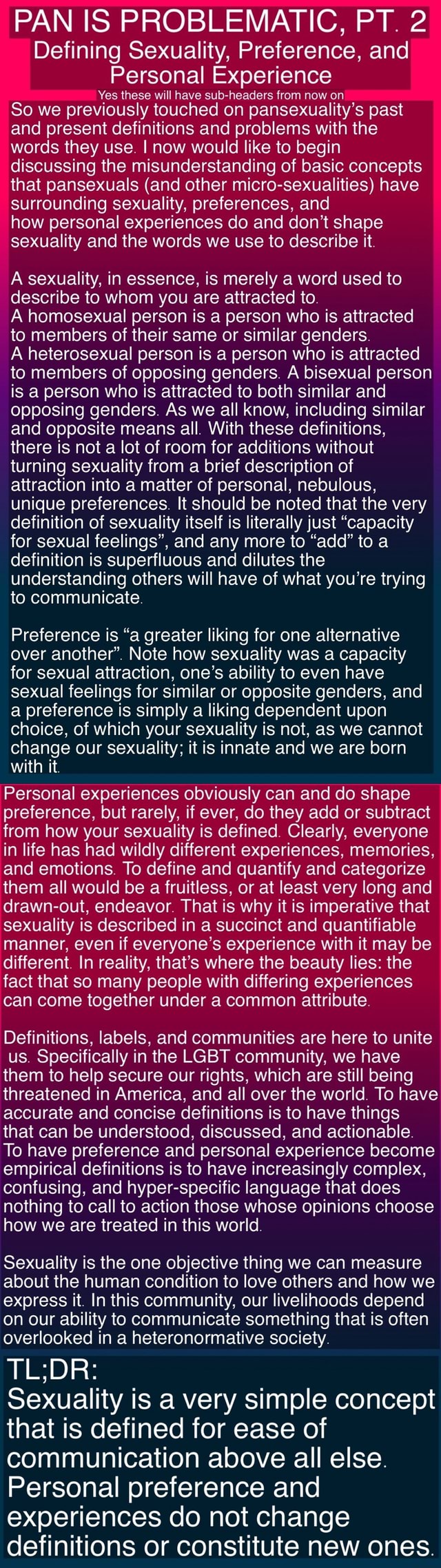PAN IS PROBLEMATIC, PT. 2 Defining Sexuality, Preference, and Personal ...