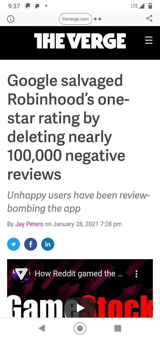 Is this big tech censorship? - Google salvaged Robinhood's one- star ...