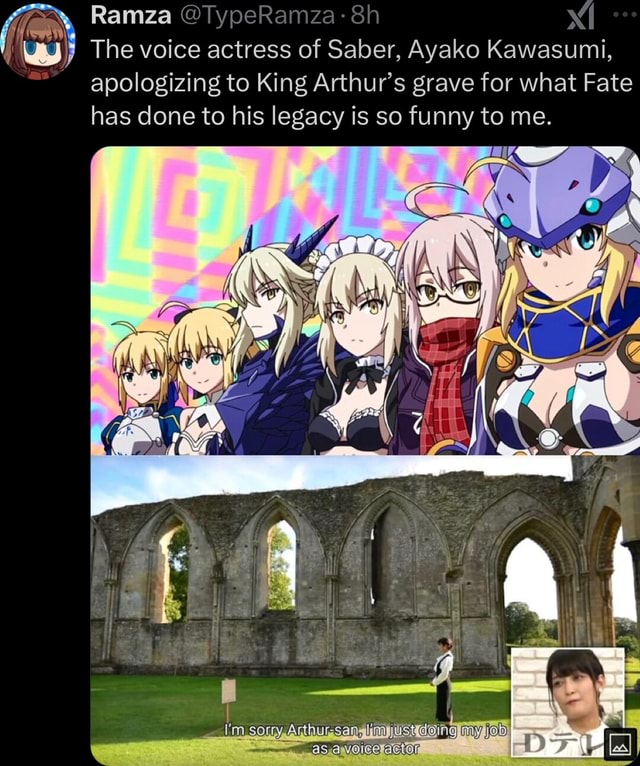 Ramza @1)\ AMZ The voice actress of Saber, Ayako Kawasumi, apologizing ...