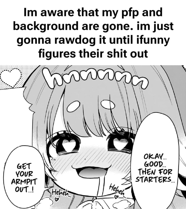 Im aware that my pfp and background are gone. im just gonna rawdog it ...