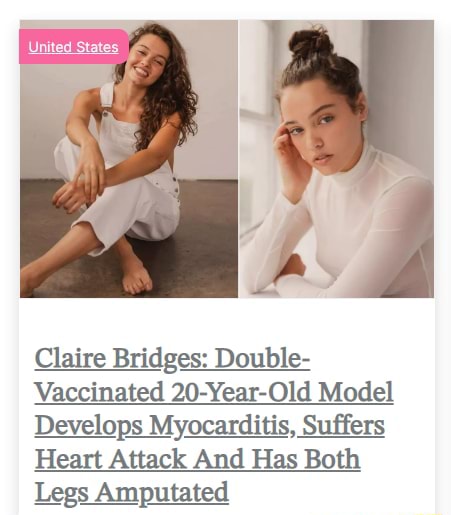 Claire Bridges: Double- Vaccinated 20-Year-Old Model Develops ...