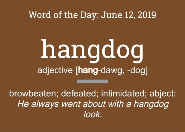 Word of the Day: June 12, 2019 adjective [hang-dawg, -dog] browbeaten ...