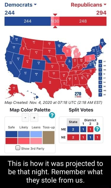 Democrats Republicans 244 294 Map Created: Nov. 4, 2020 at UTC AM EST ...