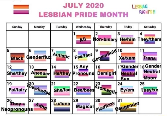 JULY 2020 LESBIAN LESBIAN PRIDE MONTH AS BIR Gender cea 5 Dis E one ...