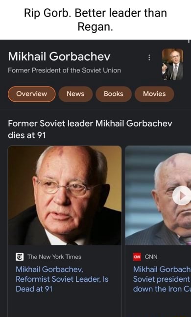 Rip Gorb. Better leader t Regan. Mikhail Gorbachev Former President of the Soviet Union Overview ...