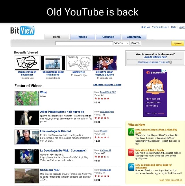 Old YouTube is back Up I Viewing History I Hela Log Home Videos: Channels Community videos ~II ...