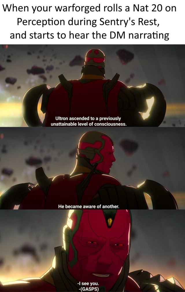 When your warforged rolls a nat 20 on perception during Sentry's rest ...