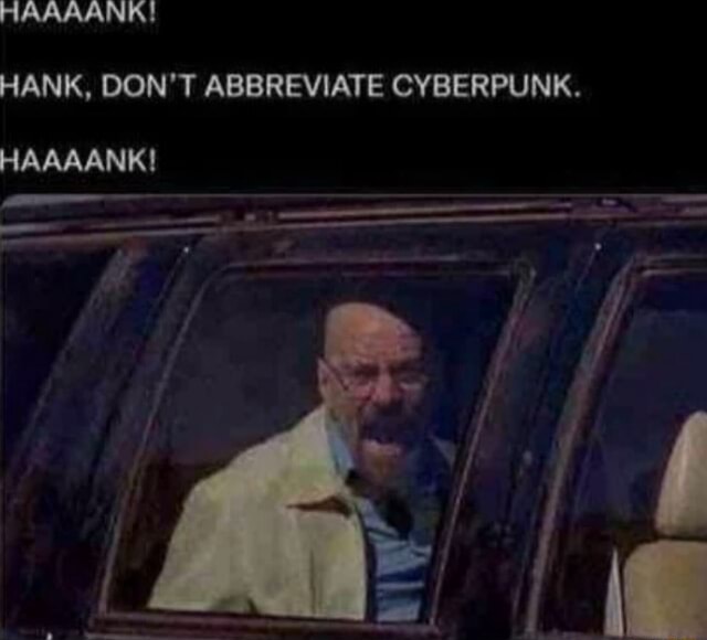 HANK, DON'T ABBREVIATE CYBERPUNK. HAAAANK! - iFunny