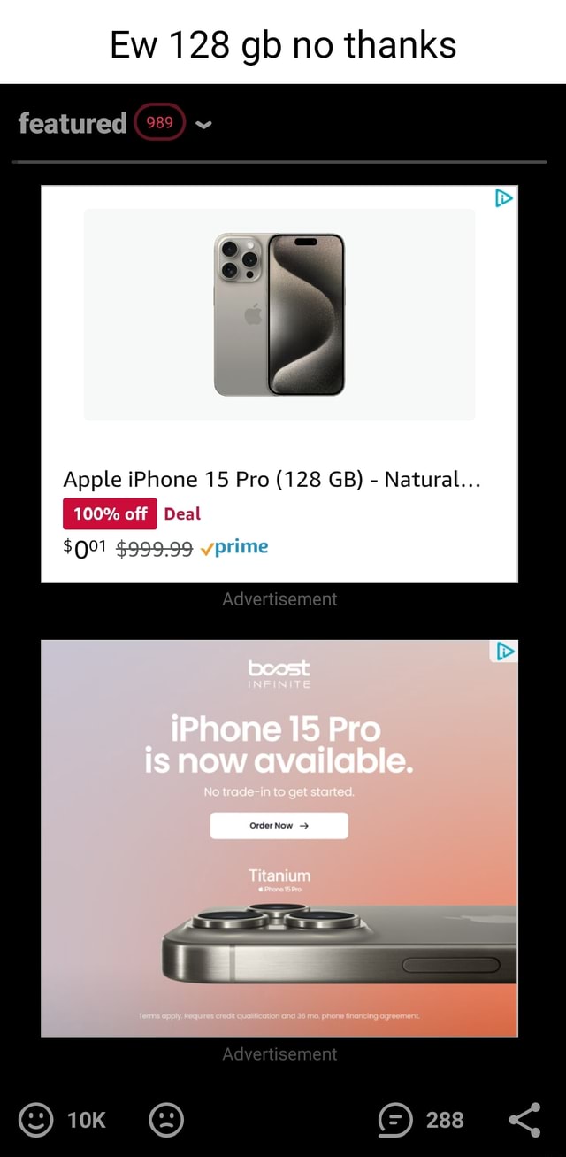 Ew 128 gb no thanks featured Apple iPhone 15 Pro (128 GB) - Natural ...