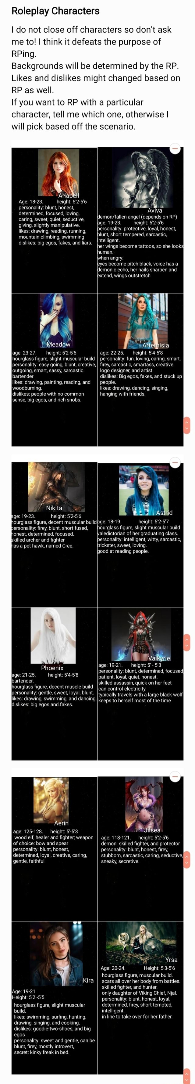 Roleplay Characters I do not close off characters so don't ask me to! I ...