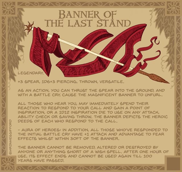 Ty BANNER OF THE LAST STAND SI LEGENDARY. +3 SPEAR, PIERCING, THROWN ...