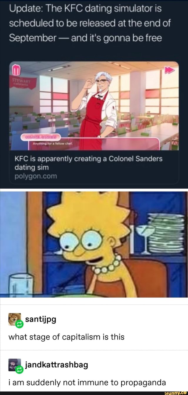 Update: The KFC dating simulator is scheduled to be released at the end ...