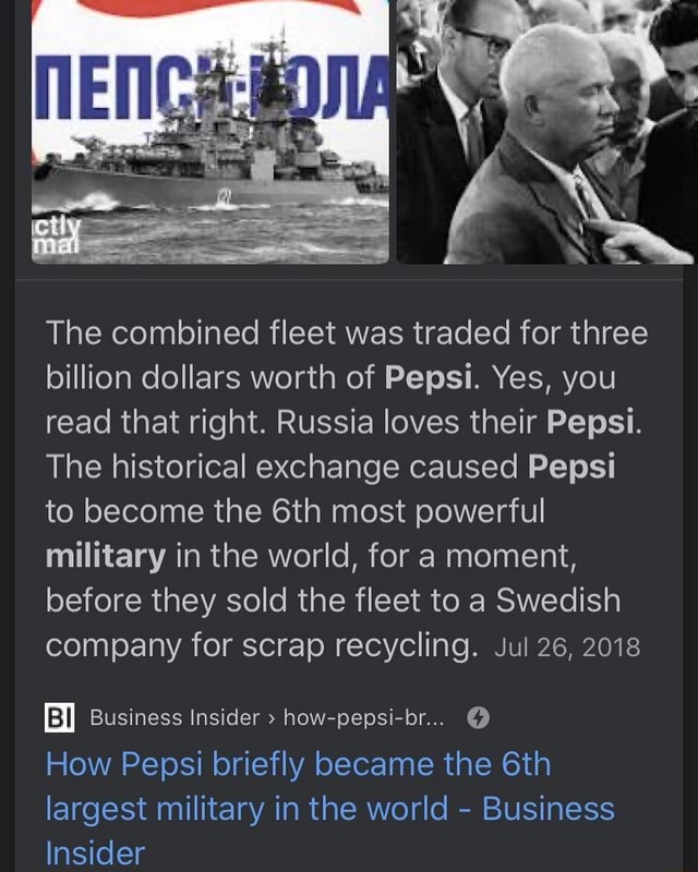 The combined fleet was traded for three billion dollars worth of Pepsi ...